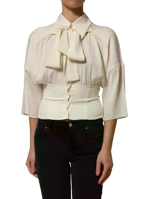 Dolce & Gabbana Bow-detailed Gathered Blouse - Neutrals