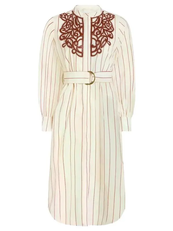 MARIE OLIVER Fletcher Embroidered Striped Midi Dress - Neutrals