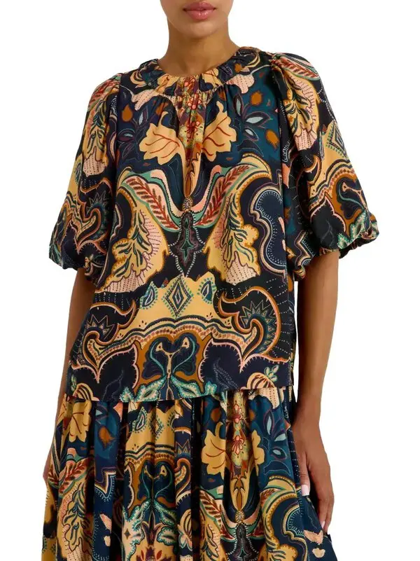 MARIE OLIVER Wren Paisley-print Puff-sleeve Top - Blue