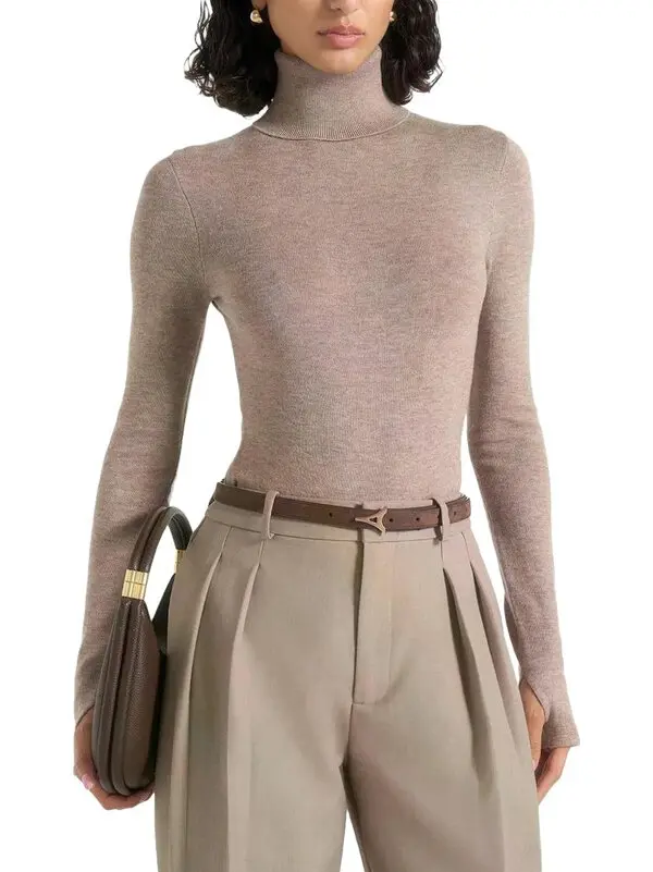 Manière De Voir Honorin Taupe Wool-blend Turtleneck Knit Bodysuit - Neutrals