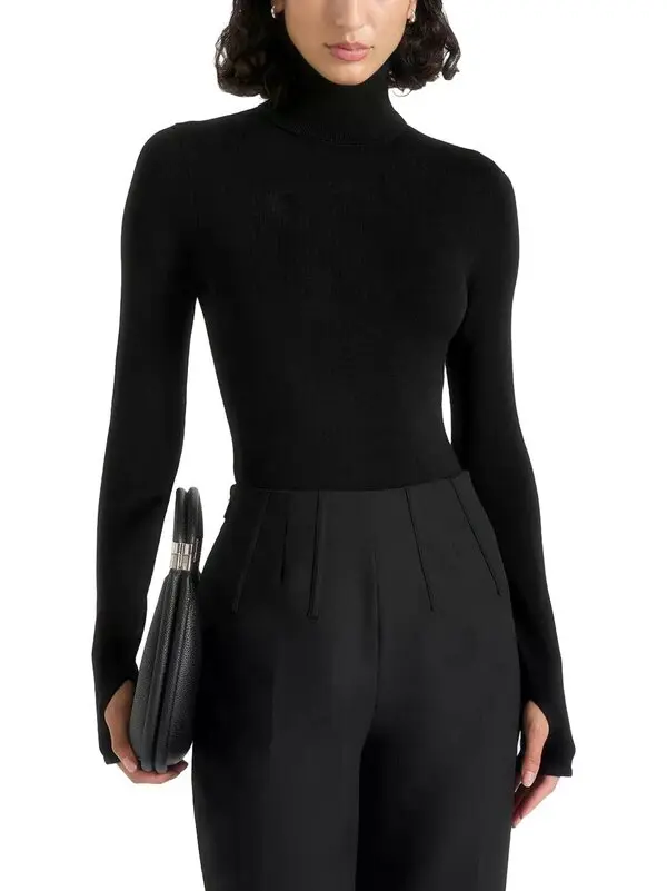 Manière De Voir Honor In Wool-blend Turtleneck Knit Bodysuit - Black