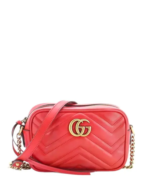 Gucci Gg Marmont Shoulder Bag Matelasse Leather Mini Crossbody Bag - Red