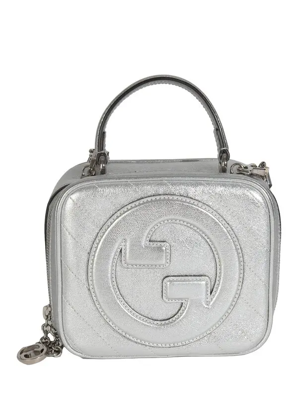 Gucci Metallic Sakai Be Green Calfskin Diagonal Stitched Blondie Top Hand - Silver