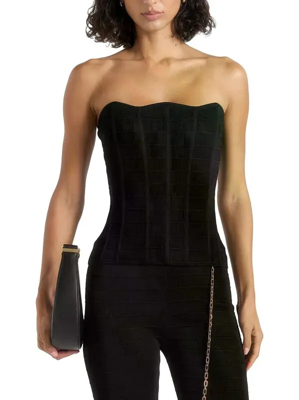 Manière De Voir Karima In Ottoman Bandage Knit Corset Top - Black