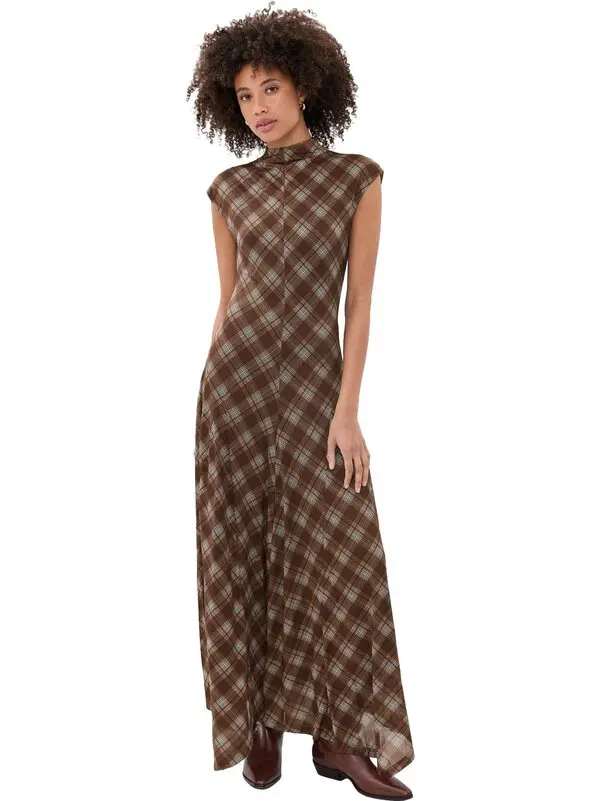 ANOTHER GIRL Slinky Check Gidet Maxi Dress - Brown/blue