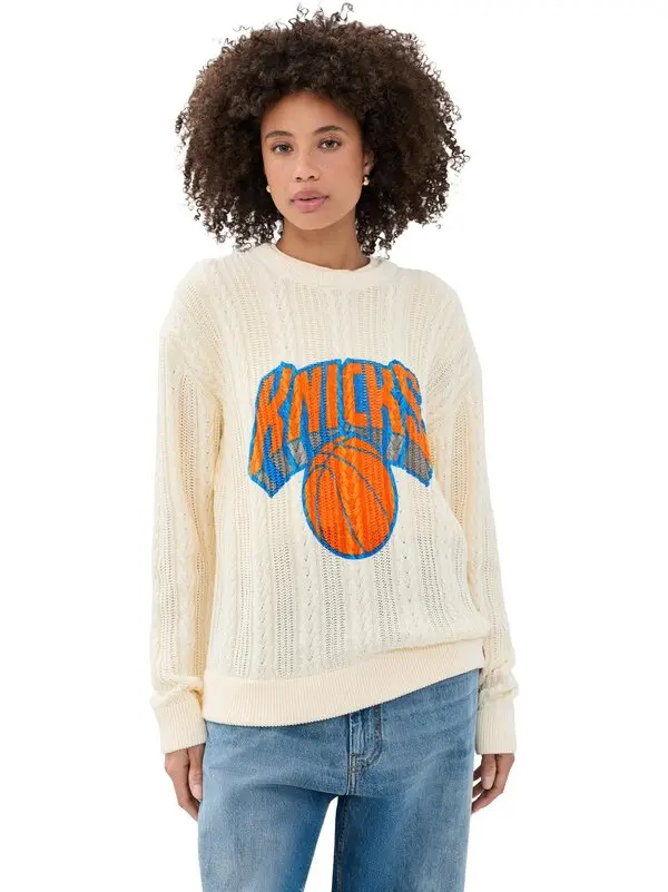 Terez Knicks Swizzle Cable Knit Crew Sweater - Sugar