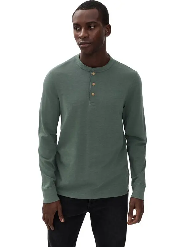 Faherty Brand Long Sleeve Waffle Henley Tee - Forest Pine