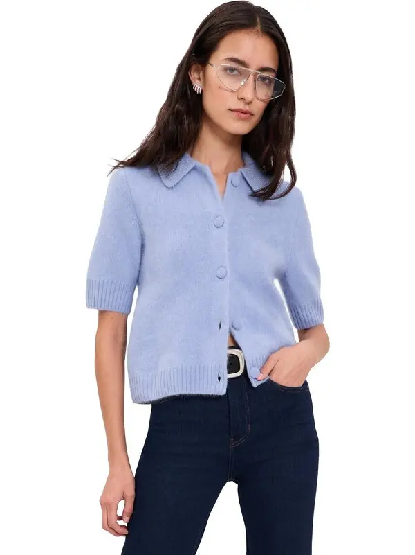 Rag & Bone Jada Brushed Cashmere Short Sleeve Cardigan - Ltblue