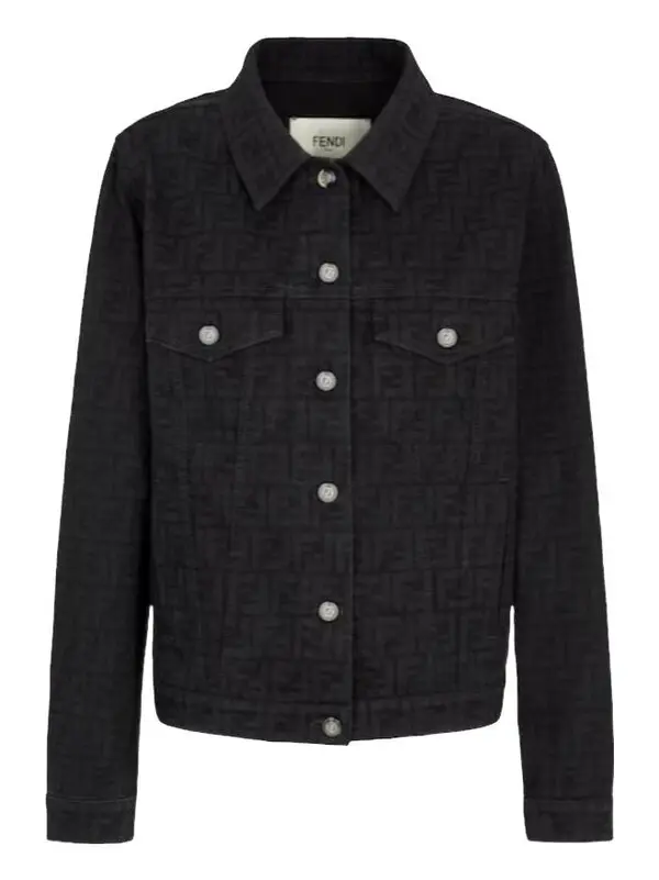 Fendi Logo Detailed Denim Jacket - Black