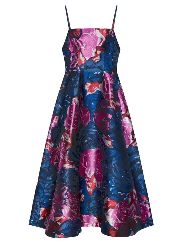 Givenchy Sliced Long Dress In Floral Jacquard - Blue