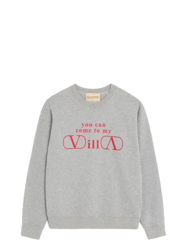 Valentino Garavani Cotton Jersey Sweatshirt With You Can Come To My Villa Print - Grey/red