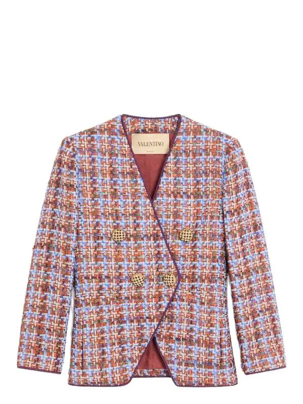 Valentino Garavani Double-breasted Jacket In Frayed Tweed - Multicolour