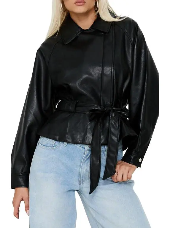 Princess Polly Authenticity Wrap Faux Leather Jacket - Black