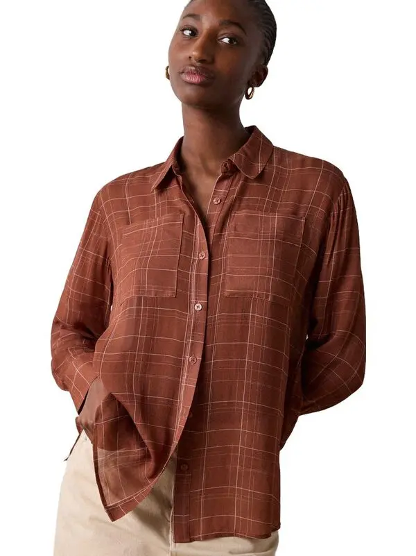 Whistles Etched Check Sheer Shirt - Brwn/multi