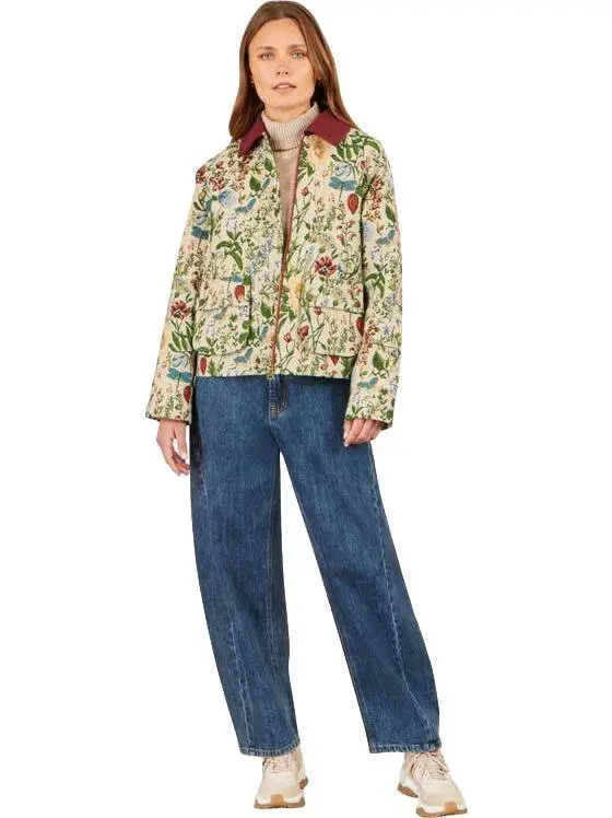 YUMI Botanical Woven Bomber Jacket - Ivory