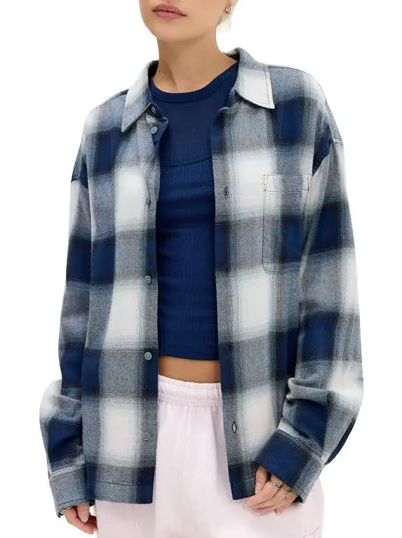 IETS FRANS Shadow Check Long Sleeve Shirt - Blue