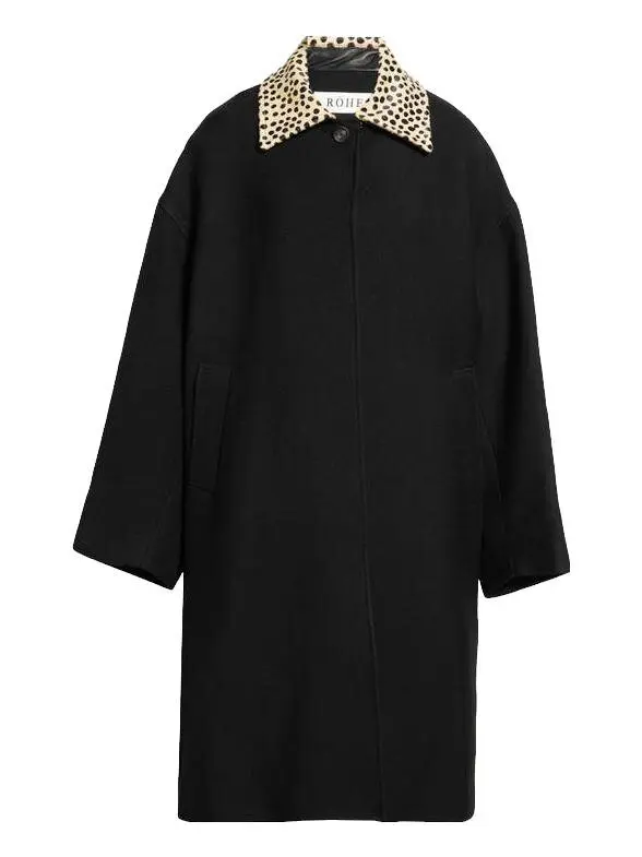 RÓHE Cheetah Collar Wool Coat - Black