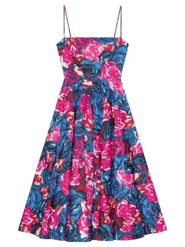 Givenchy Sliced Long Dress In Poplin With Floral Print - Blue