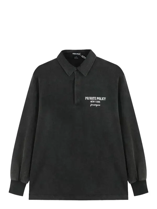 PRIVATE POLICY Washed Long-sleeve Polo Shirt - Black