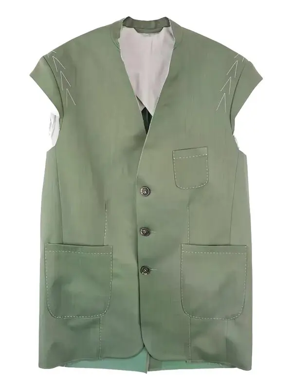 SONIA CARRASCO Contrast-stitch Sleeveless Blazer - Green