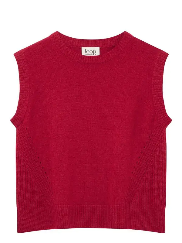 LOOP CASHMERE Ribbed Detail Tank Sweater In Garnet - Red