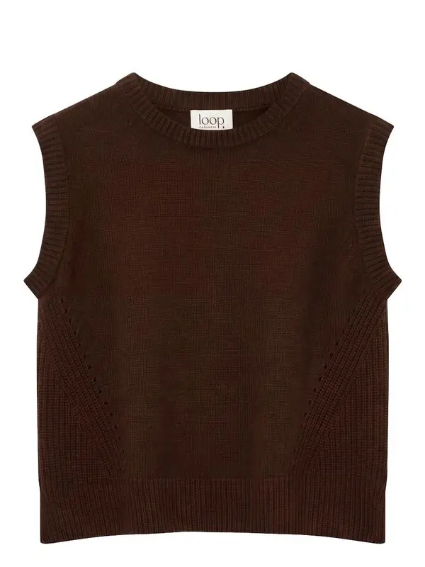 LOOP CASHMERE Ribbed Detail Tank Sweater In Americano - Brown
