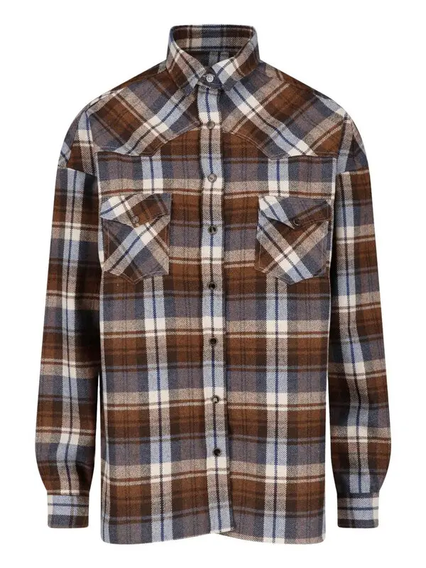 FINAMORE 1925 Checked Shirt In Virgin Wool And Cashmere - Brown