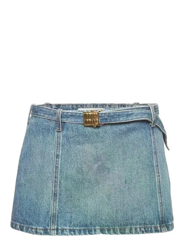 Miu Miu Belted Denim Midi Skirt - Blue