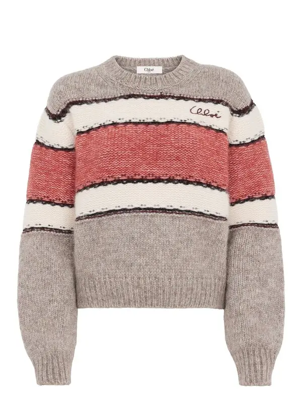 Chloé Generous Logo Sweater In An Alpaca & Wool Knit - Multicolor Pink