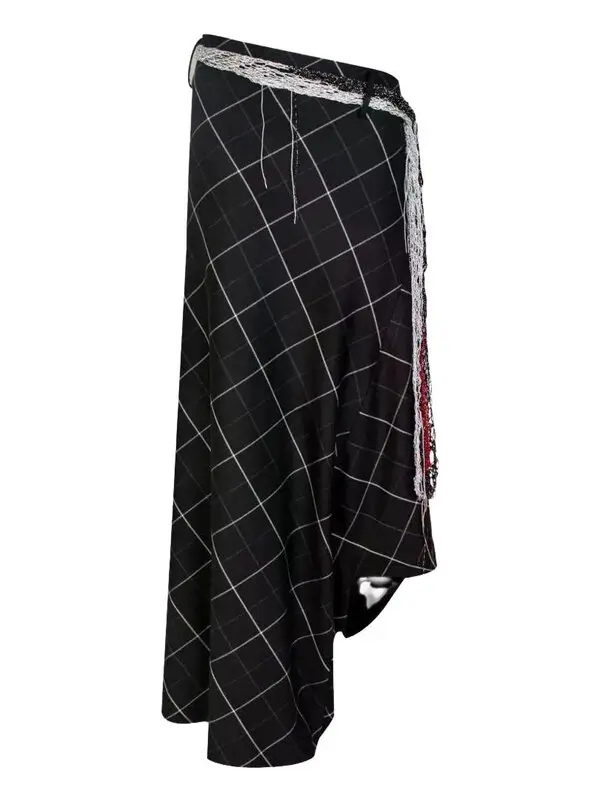 SAHAR JABERIAN Asymmetric-wrap Check-print Trousers - Black