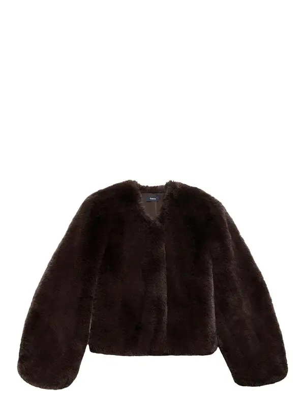 Theory Faux Fur V-neck Crop Jacket - Brown