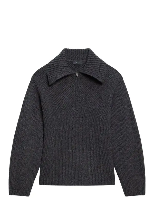 Theory Ribbed Wool Cashmere Half-zip Sweater - Grey