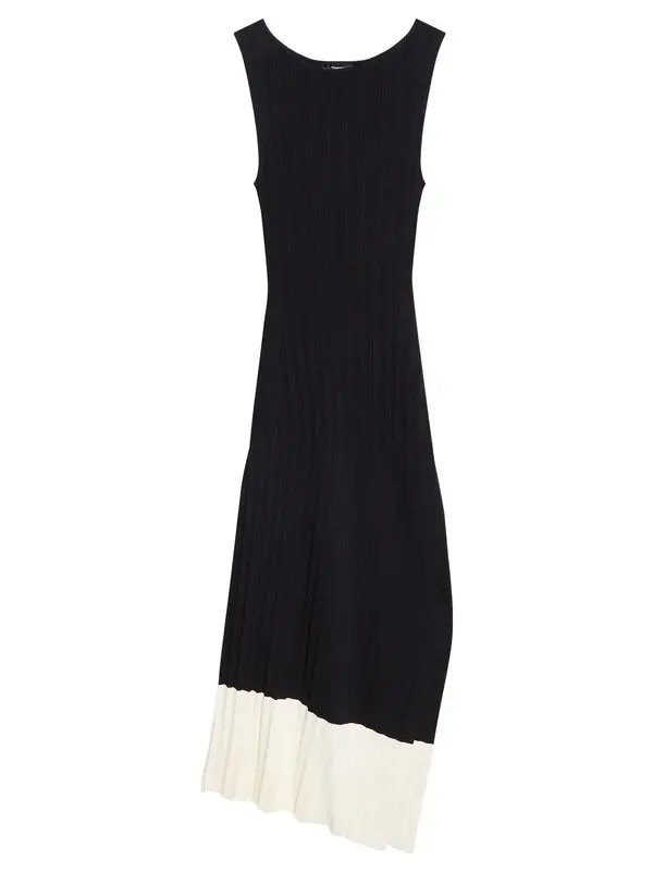 Theory Rib Knit Asymmetric Boatneck Midi Dress - Black
