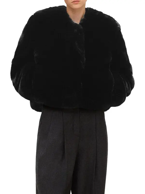 Theory Faux Fur V-neck Crop Jacket - Black