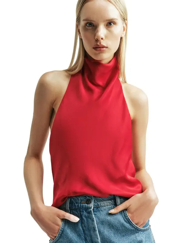 Bardot Sunella High Neck Halter Top - Deep Red