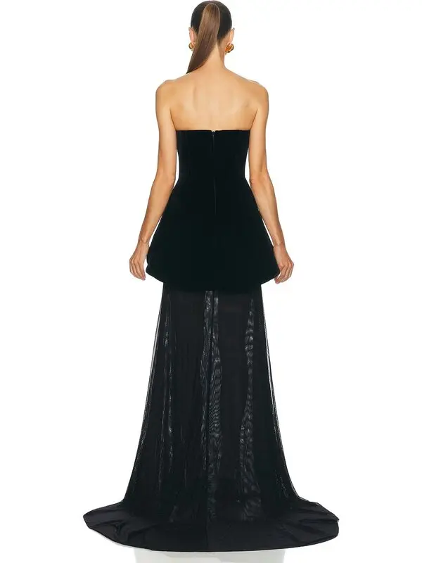 David Koma Strapless Curved Hem Gown With Mesh Skirt - Black