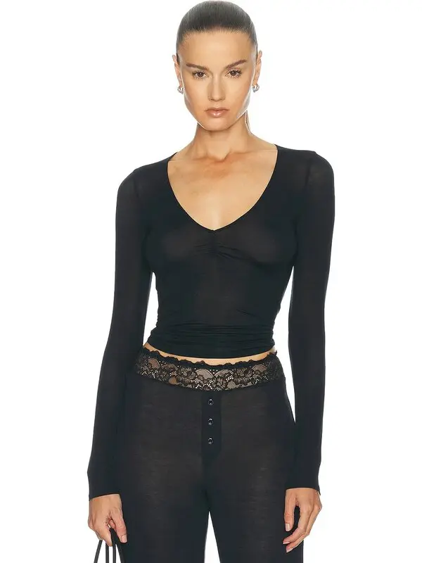 FLEUR DU MAL Cashmere Butter Long Sleeve Top - Black
