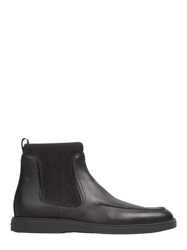 Santoni Ribbed-panel Leather Boots - Black