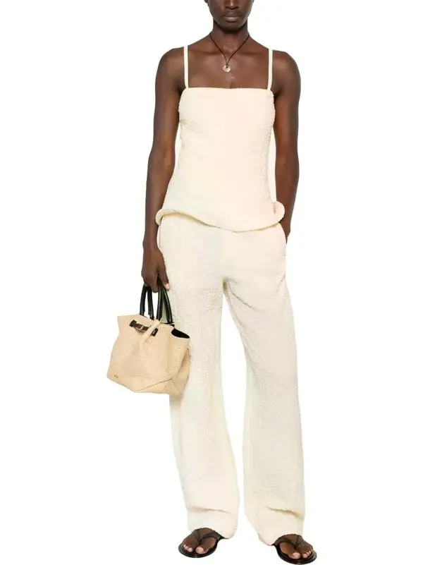 Nanushka Seersucker-effect Wide-leg Trousers - Neutrals