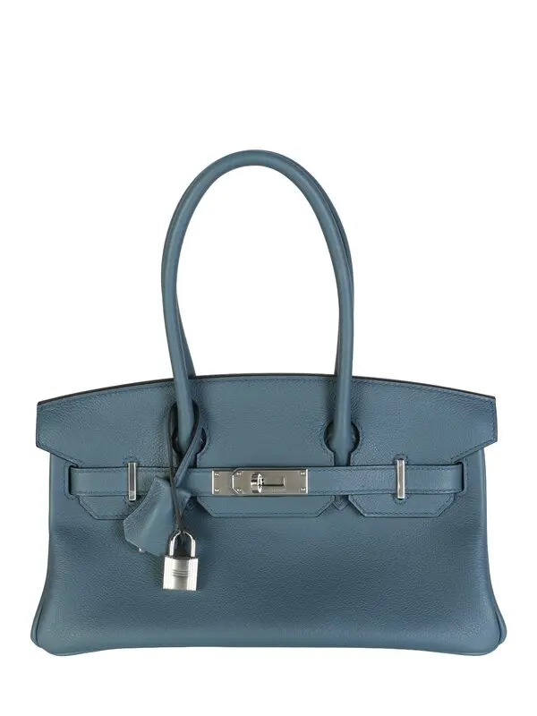 Hermès Bleu Tempete Evercolor Light Shoulder Birkin 29 Phw - Blue
