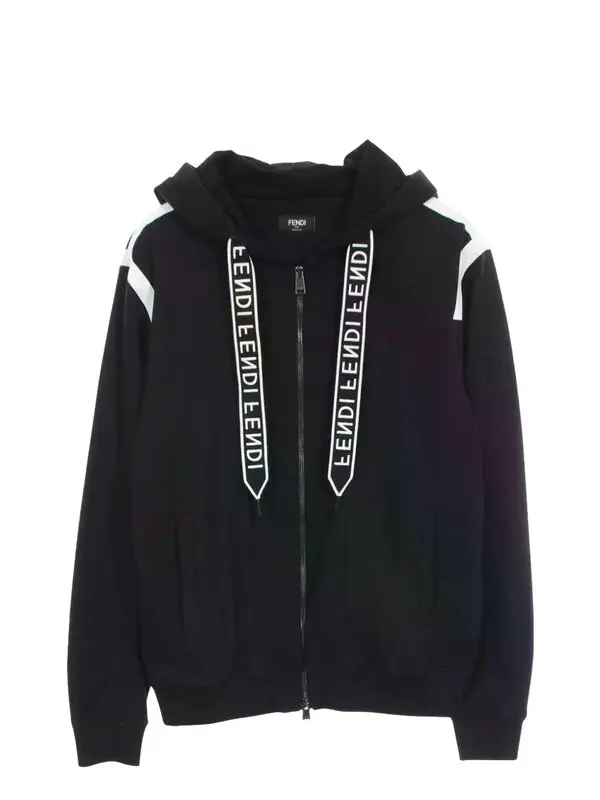 Fendi Pique Zip-up Hoodie - Black