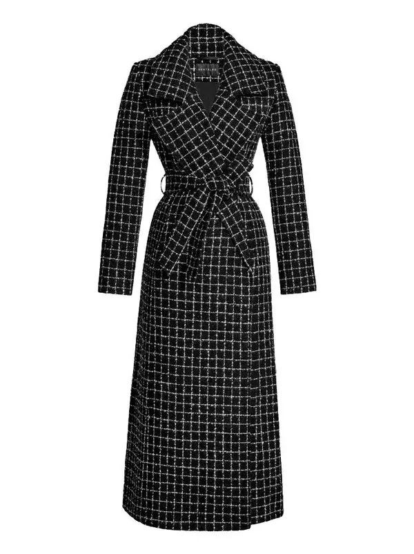 Sentaler Check Suri Alpaca-blend Tweed Tie-waist Coat - Black Check