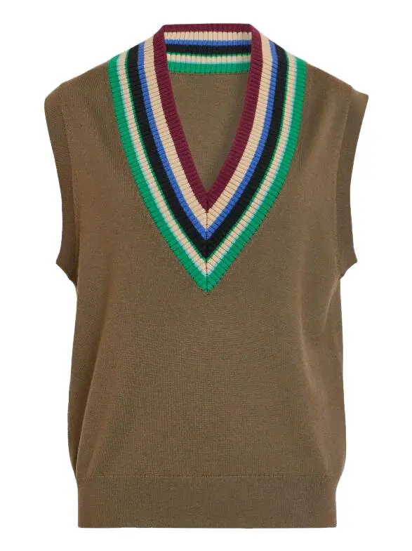Dries Van Noten Toner Wool Contrast V-neck Top - Forest
