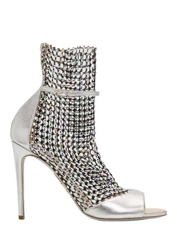 Rene Caovilla Galaxia 105mm Embellished-mesh Sandals - Silver