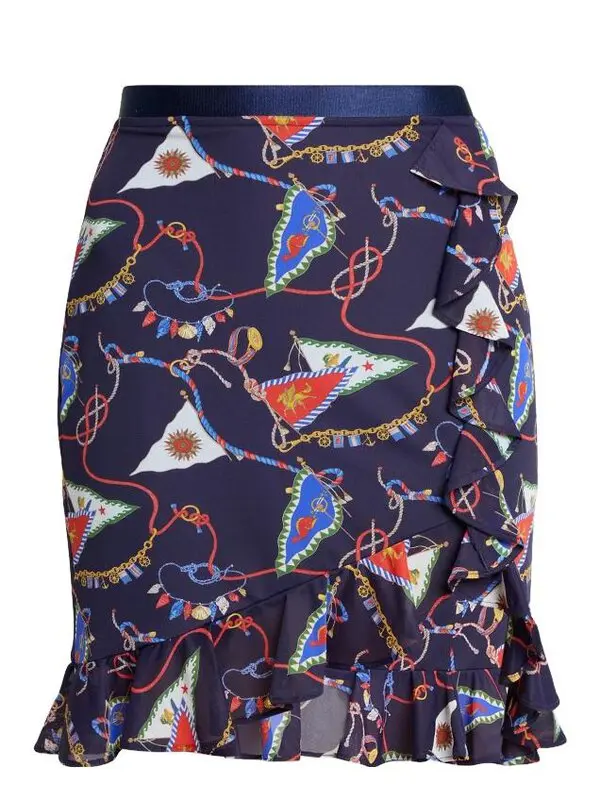 Etro Status Printed Ruffle Mini Skirt - Print Blue Base