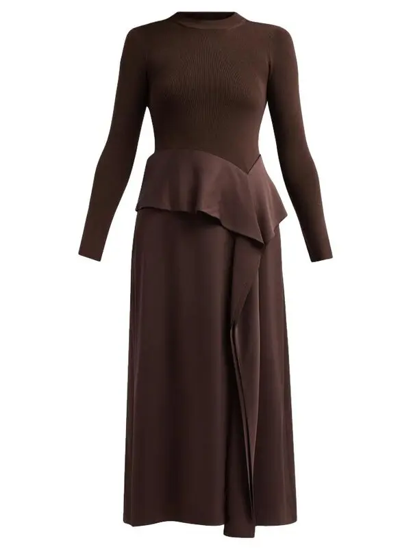 Simkhai Ornella Satin Peplum Midi Dress - Fig