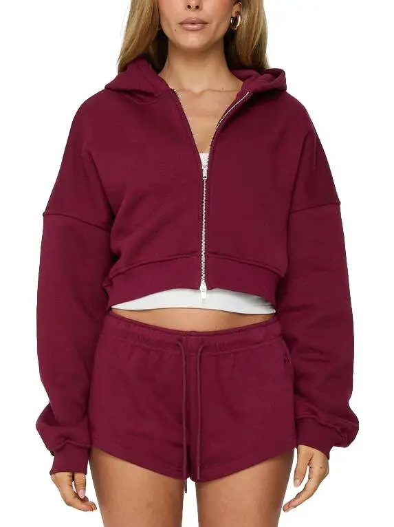 Princess Polly Zellah Crop Hoodie - Cherry