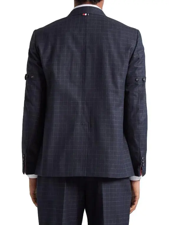 Thom Browne Unstructured Plaid Cotton & Wool Sport Coat - Navy