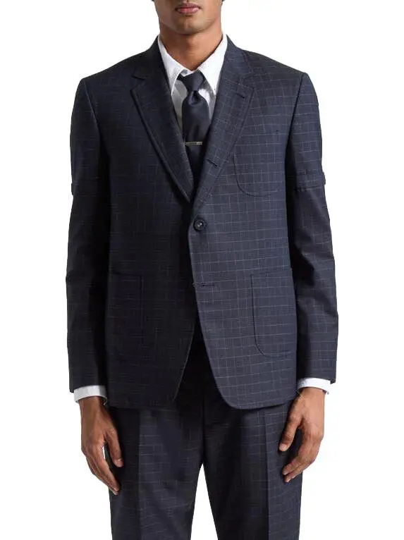 Thom Browne Unstructured Plaid Cotton & Wool Sport Coat - Navy