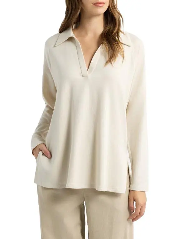 Eileen Fisher Raglan Sleeve Henley Tunic - Plaster